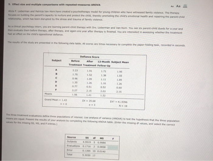 Solved 5. Effect size and multiple comparisons with | Chegg.com