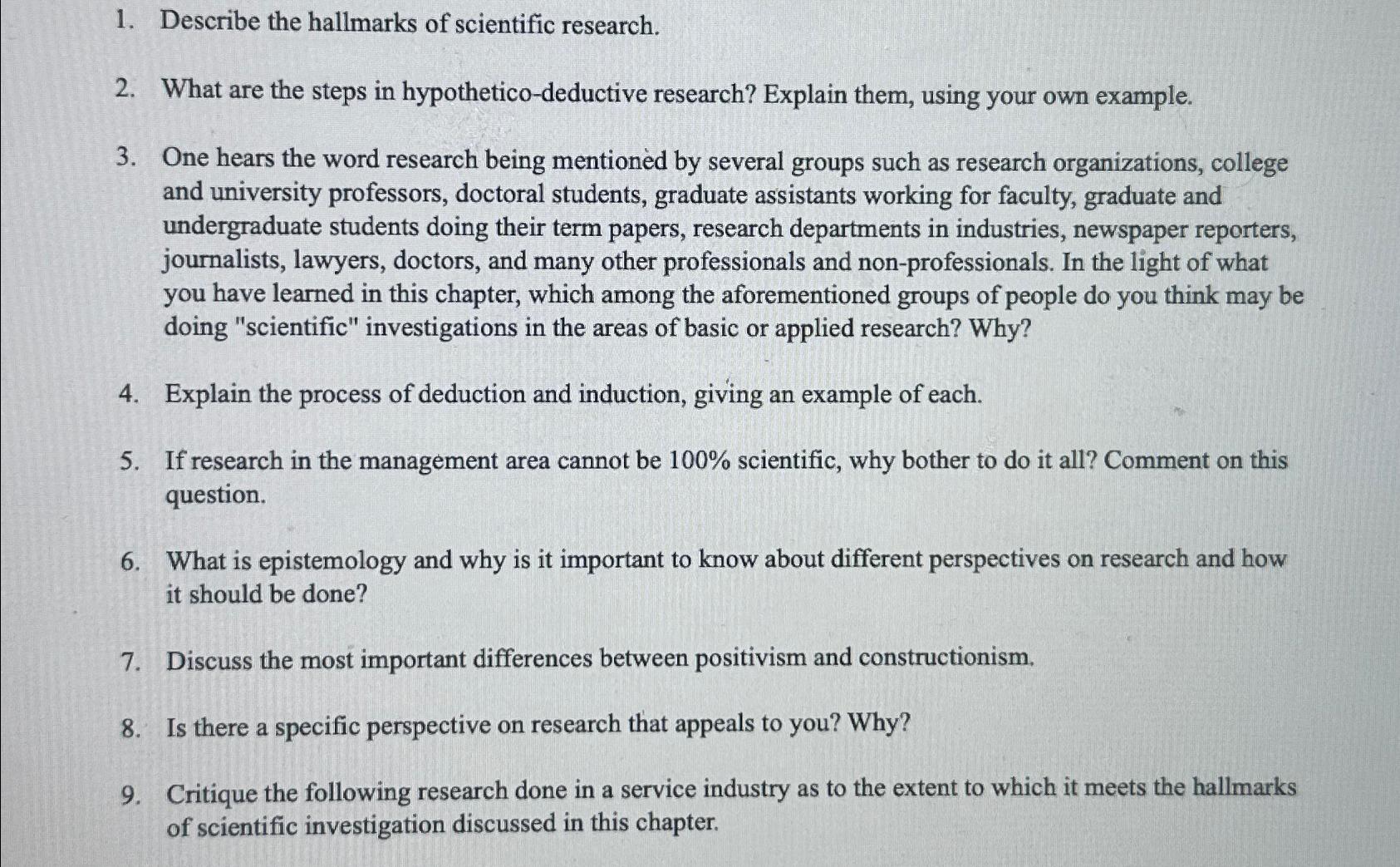 Solved Describe the hallmarks of scientific research.What | Chegg.com