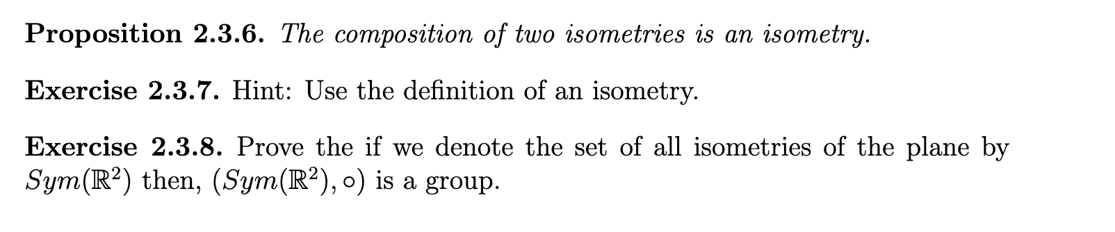 Solved Proposition 2.3.6. ﻿The composition of two isometries | Chegg.com