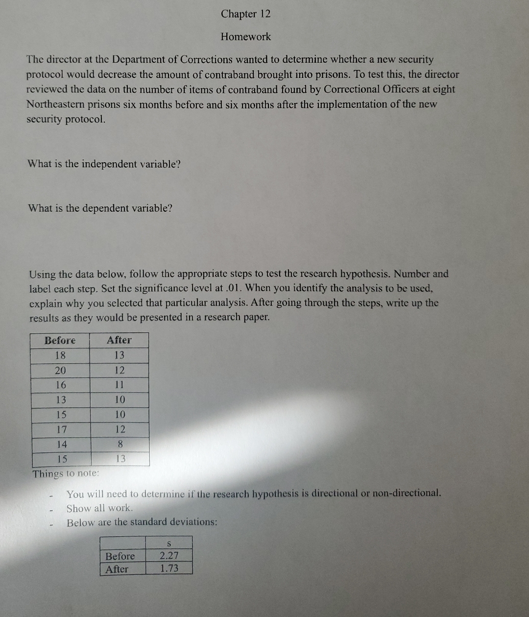 [Solved]: Chapter 12 Homework The director at the Department