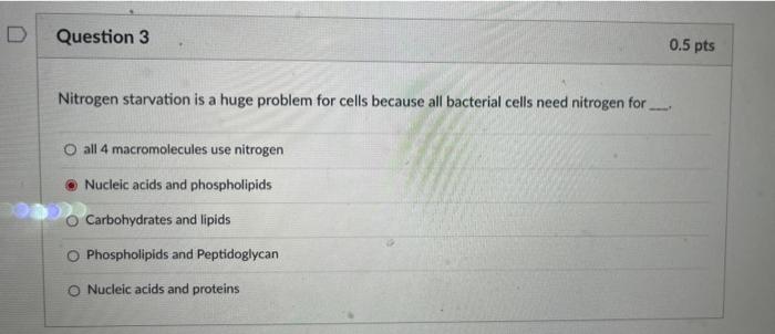 Nitrogen starvation is a huge problem for cells | Chegg.com