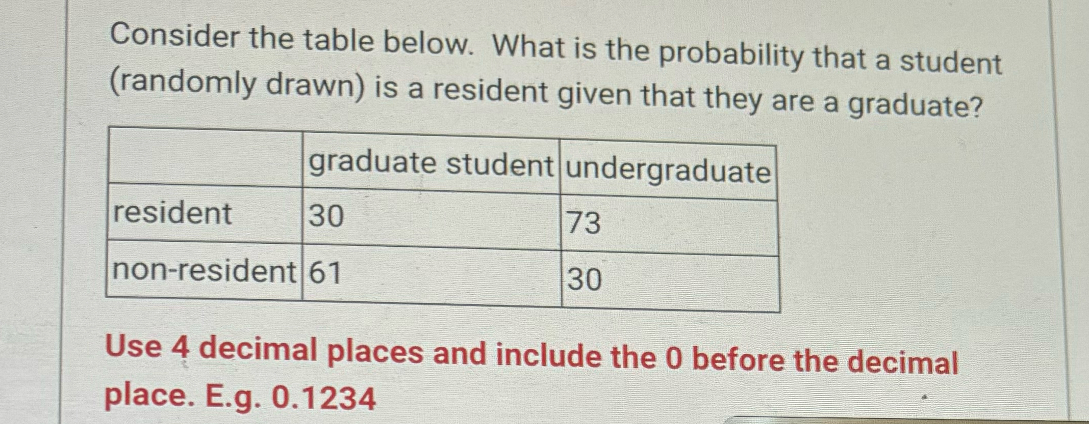 Solved Consider the table below. What is the probability | Chegg.com