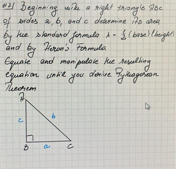 Solved \#1 Beginning vile a right triangle ABC of sides a,b, | Chegg.com