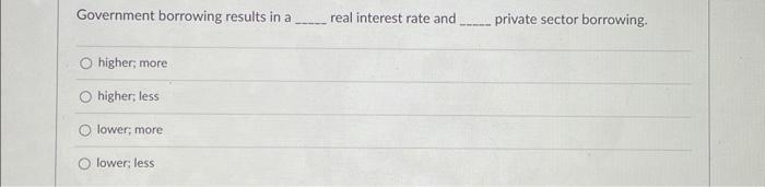 Solved Government borrowing results in a real interest rate | Chegg.com