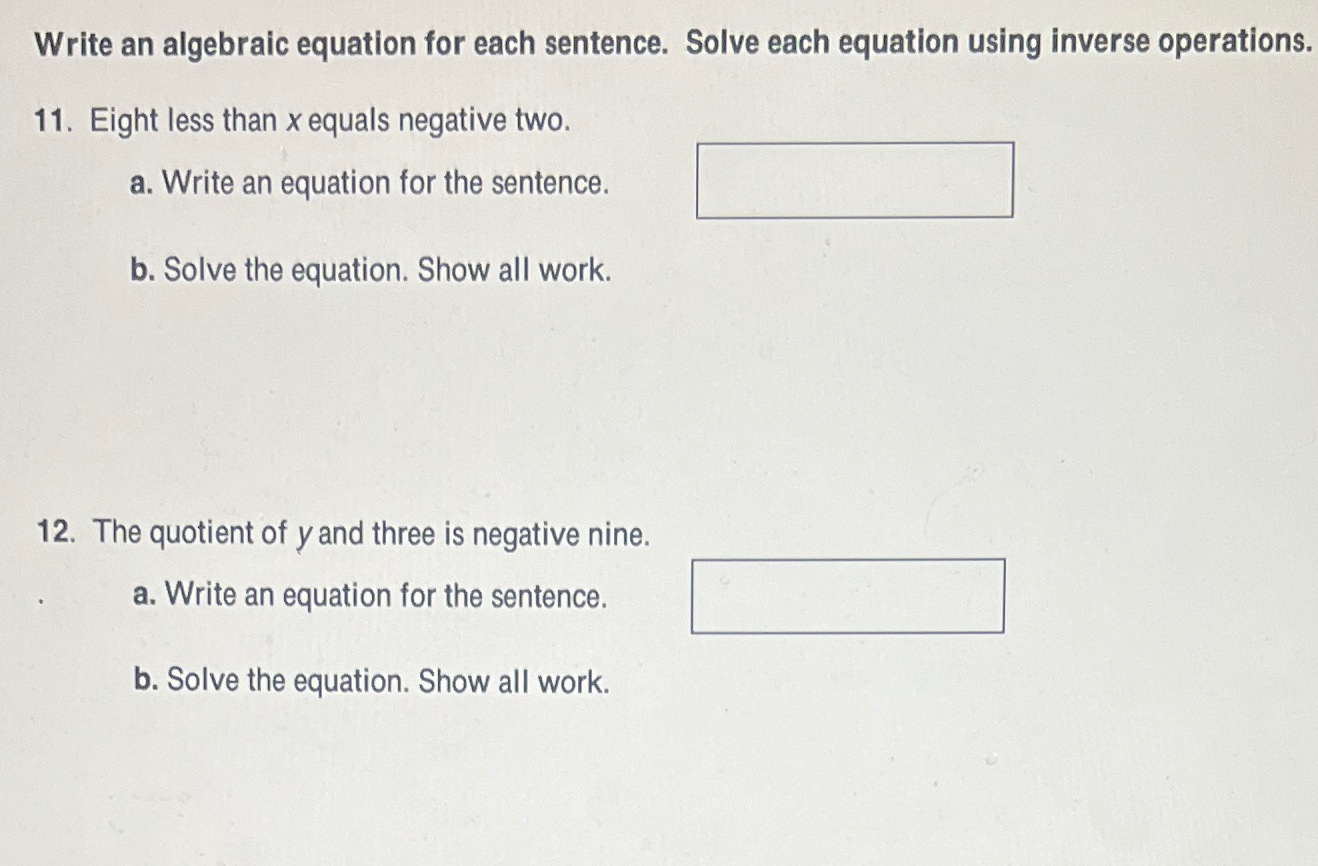 Solved Write an algebraic equation for each sentence. Solve | Chegg.com