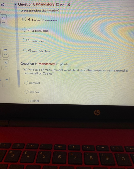 Solved 62 Question 8 (Mandatory) (2 points) A true zero | Chegg.com