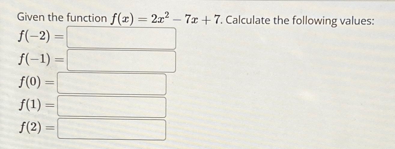Solved Given the function f(x)=2x2-7x+7. ﻿Calculate the | Chegg.com