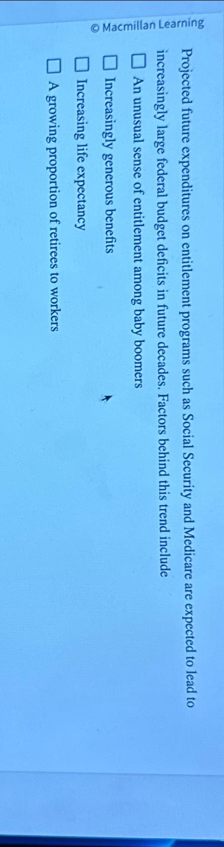 Solved Projected future expenditures on entitlement programs | Chegg.com
