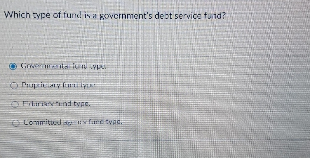 Solved Which type of fund is a government's debt service | Chegg.com