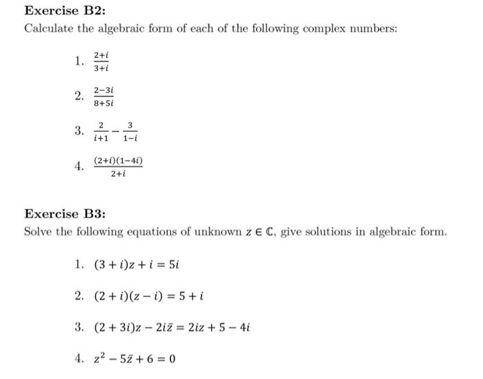 Solved Exercise B2: Calculate the algebraic form of each of | Chegg.com