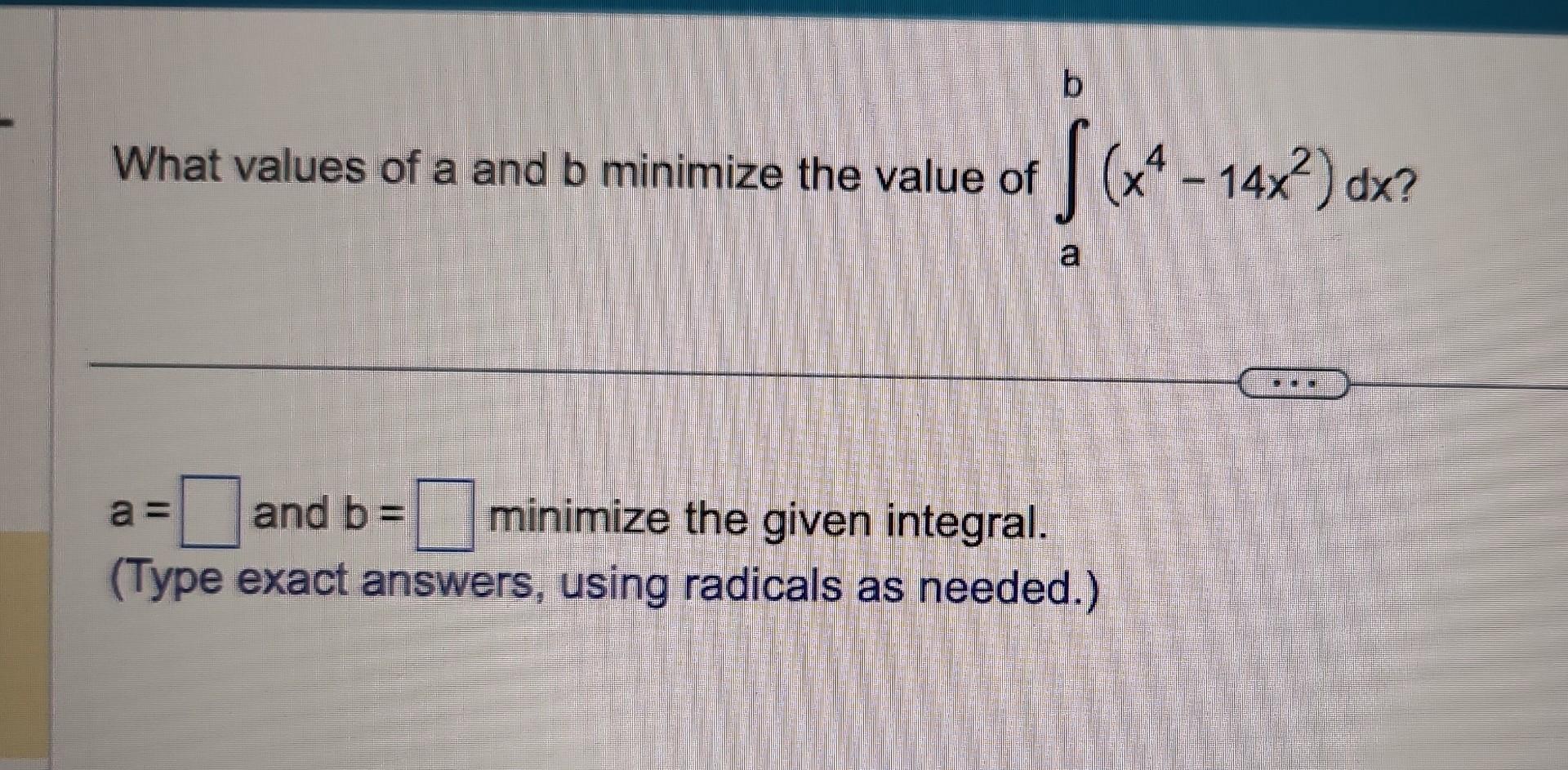Solved What values of a and b minimize the value of | Chegg.com