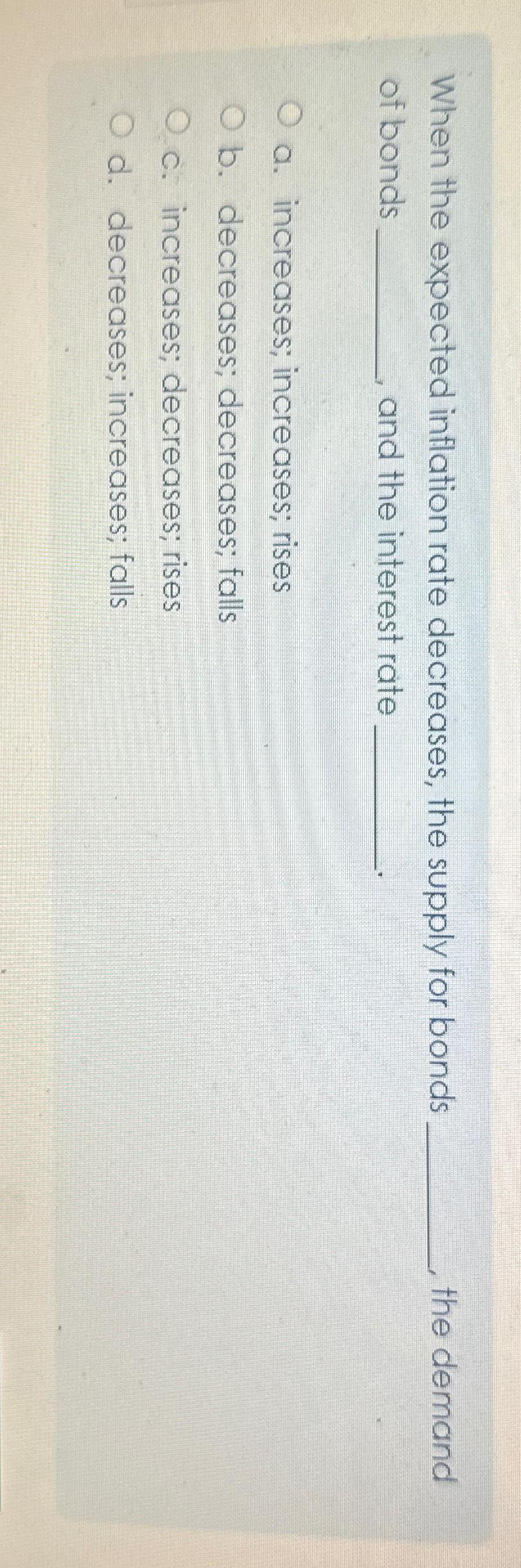 Solved When the expected inflation rate decreases, the | Chegg.com