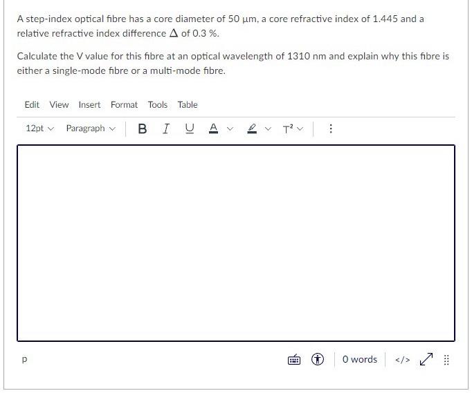 Solved A step-index optical fibre has a core diameter of | Chegg.com