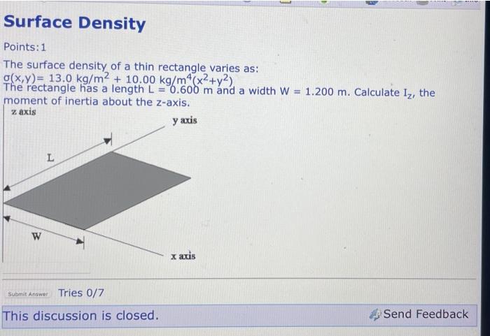 Solved The surface density of a thin rectangle varies as: | Chegg.com