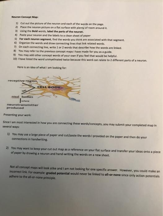 Neuron Concept Map: 1) Cut out the picture of the | Chegg.com