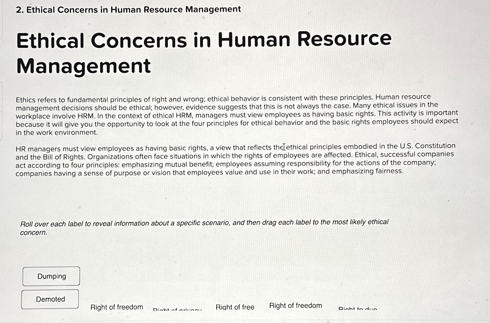 Solved Ethical Concerns in Human Resource ManagementEthical | Chegg.com