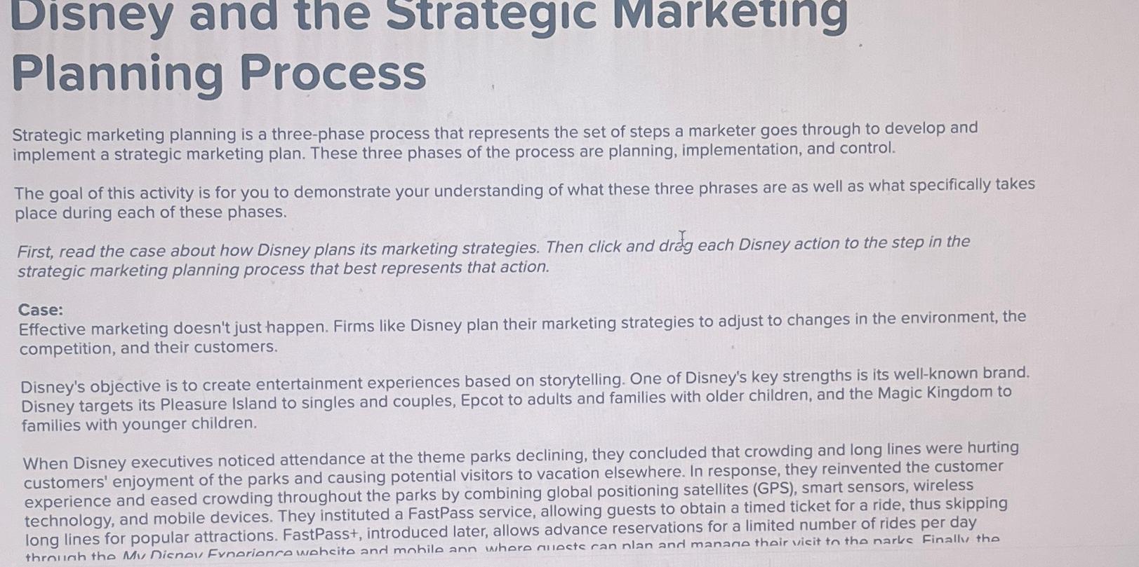 Solved Disney and the strategic MarketingPlanning | Chegg.com