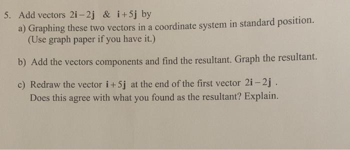 Solved 5. Add vectors 2i-2j & i+5j by a) Graphing these two | Chegg.com