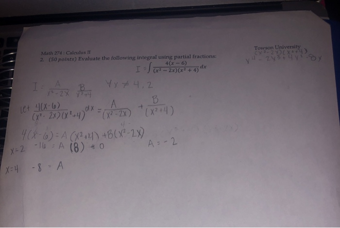 Solved Towson University v 243 +4 y Math 274 Calculus II 2. | Chegg.com