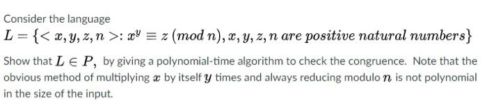 Consider the language L = { :24 = z (mod | Chegg.com