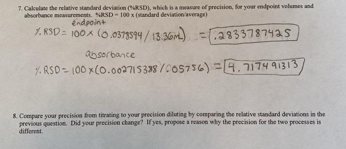 7. Calculate the relative standard deviation (RSD), | Chegg.com