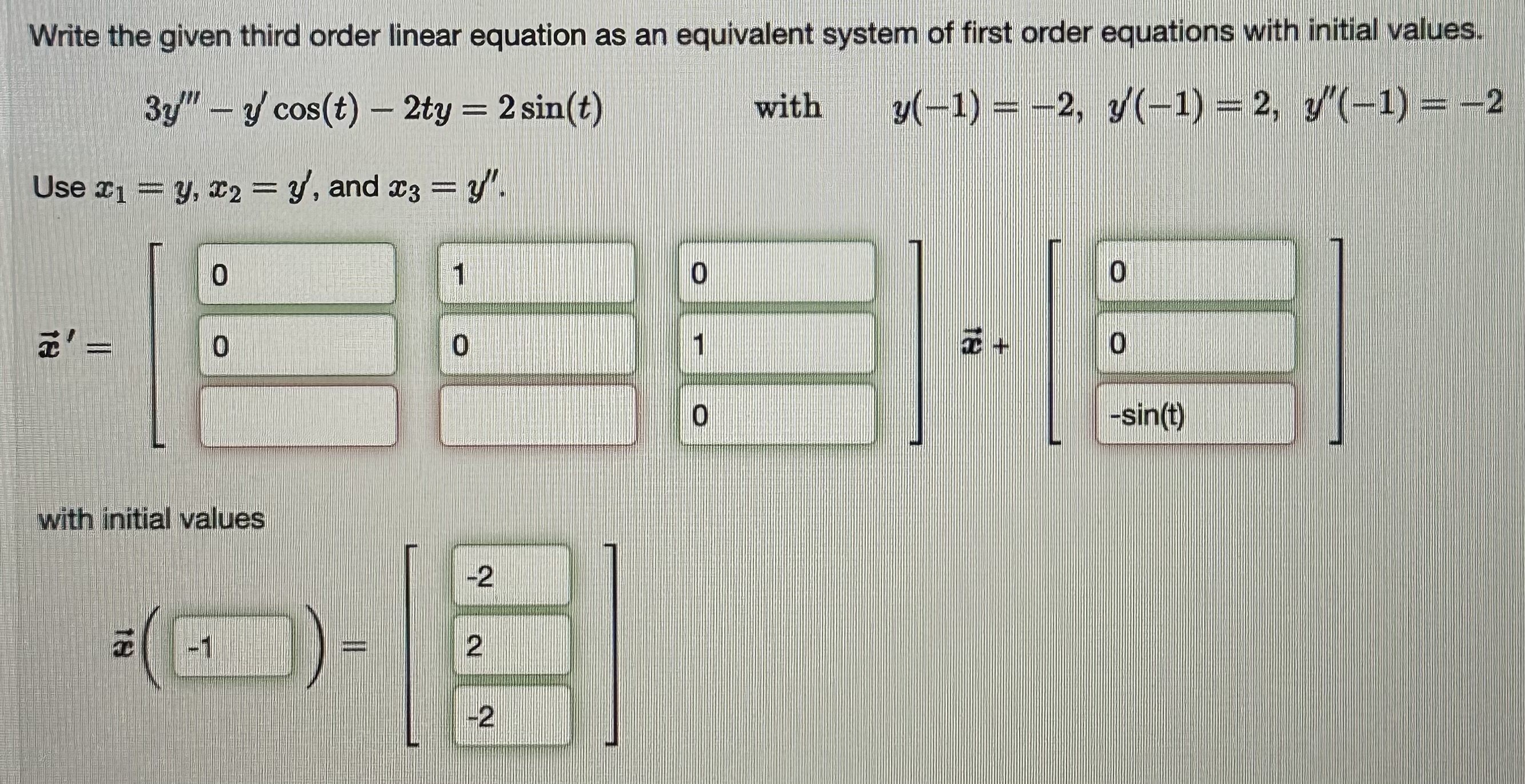 Solved Write The Given Third Order Linear Equation As An 8687