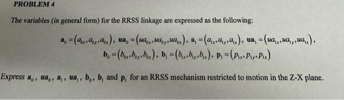 Solved The variables (in general form) for the RRSS linkage | Chegg.com