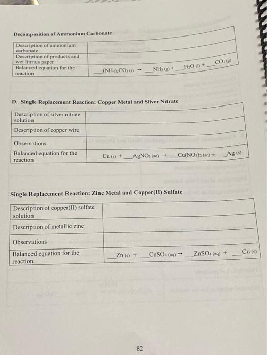 Solved Date Section Name Experiment 6 Chemical Reactions | Chegg.com