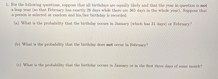 Solved 1. For the following questions, suppose that all | Chegg.com