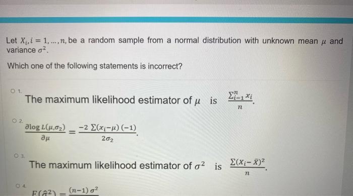 Solved Let Xi,i=1,…,n, be a random sample from a normal | Chegg.com