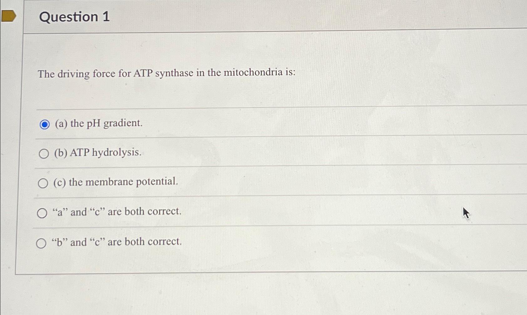 Solved Question 1The driving force for ATP synthase in the | Chegg.com