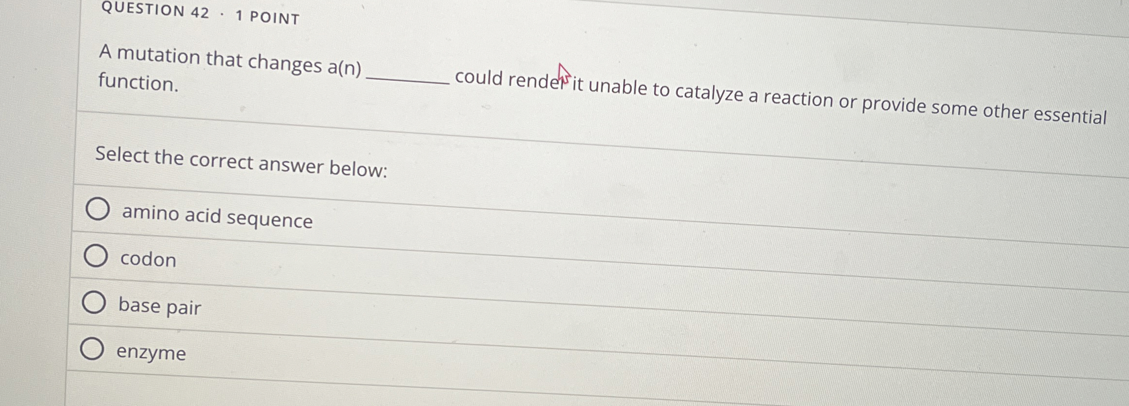 Solved QUESTION 42*1 ﻿POINTA mutation that changes | Chegg.com