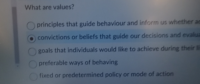 Solved What are values?principles that guide behaviour and | Chegg.com