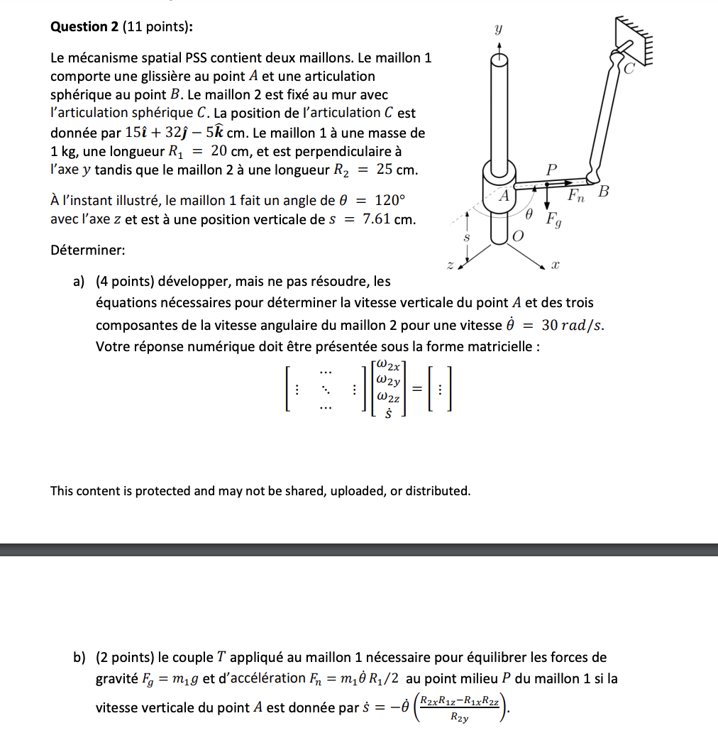 Question 2 (11 ﻿points):Le mécanisme spatial PSS | Chegg.com