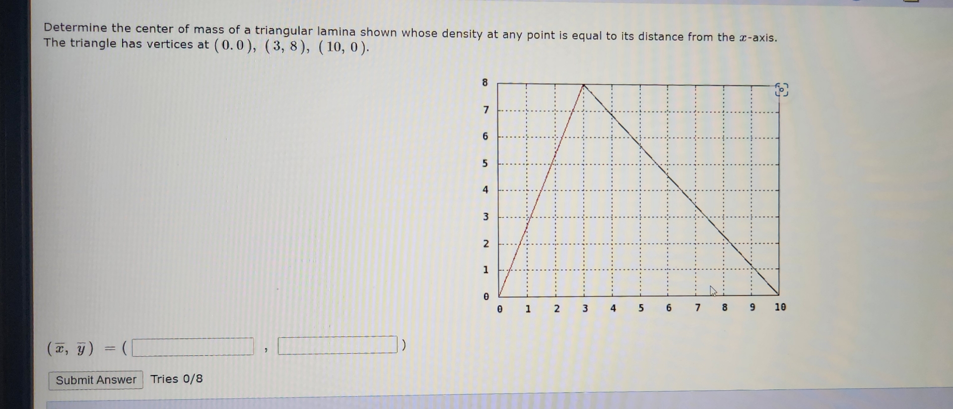 Solved Determine the center of mass of a triangular lamina | Chegg.com