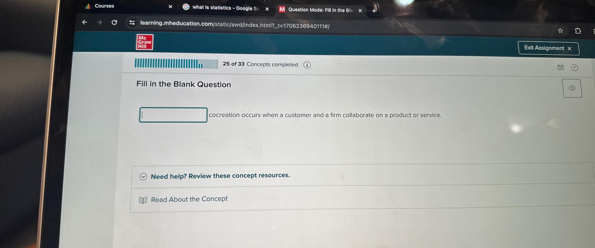 Solved Exit Assignment x25 ﻿of 33 ﻿Concepts completed(i)Fill | Chegg.com