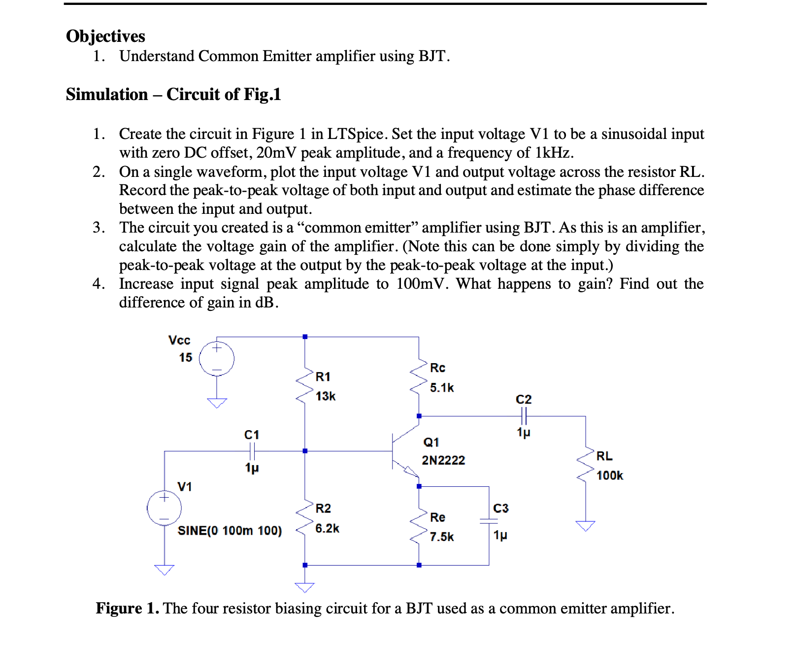 Solved Objectives1. ﻿Understand Common Emitter amplifier | Chegg.com