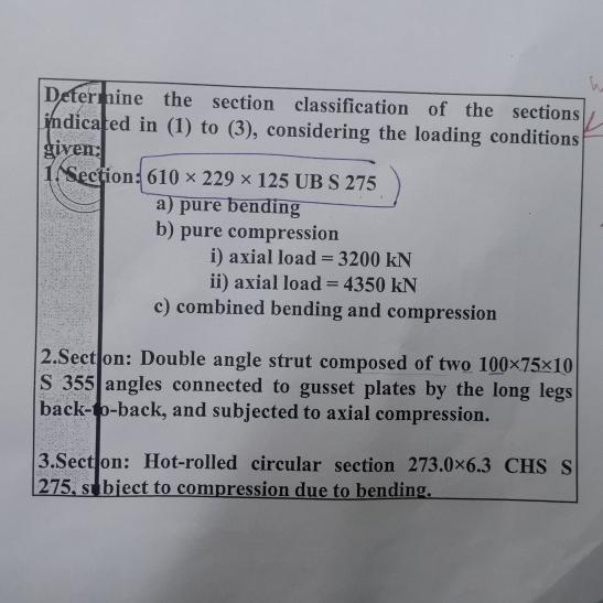 Solved Determine the section classification of the sections | Chegg.com