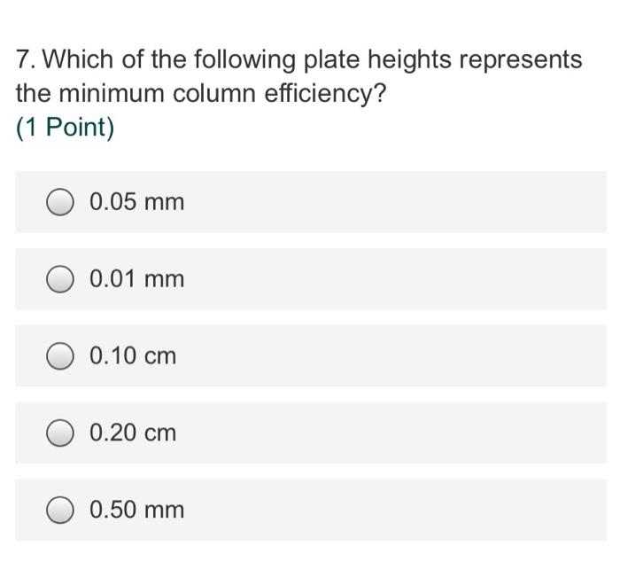 Solved 7. Which of the following plate heights represents | Chegg.com