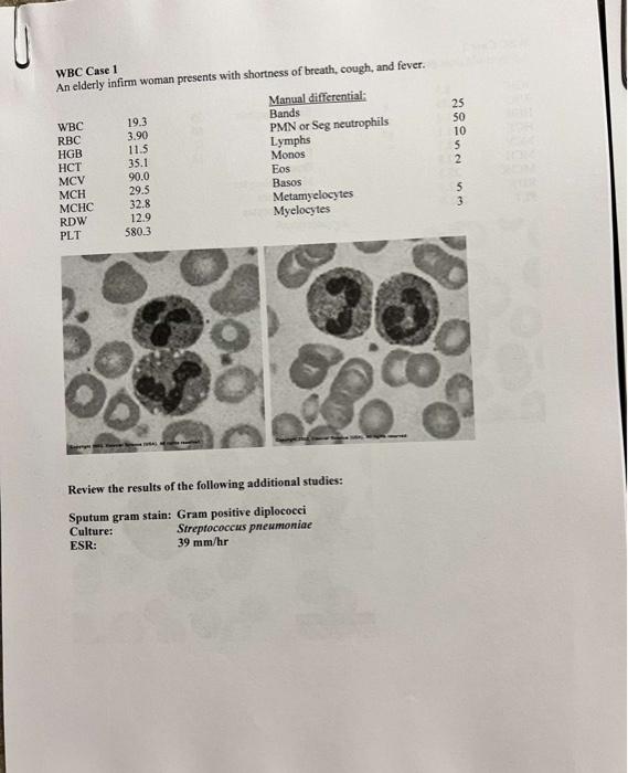 Solved WBC Caase infirm woman presents with shortness of | Chegg.com