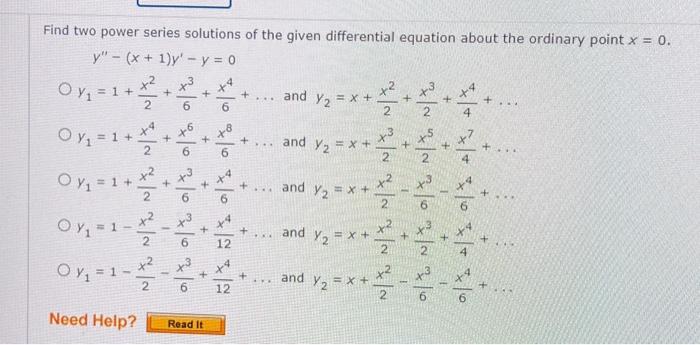 Solved Find two power series solutions of the given | Chegg.com