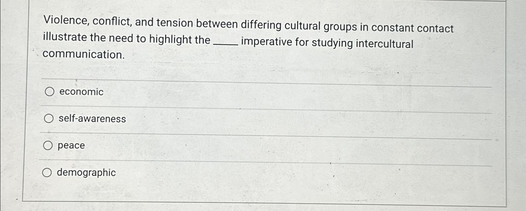 Solved Violence, conflict, and tension between differing | Chegg.com