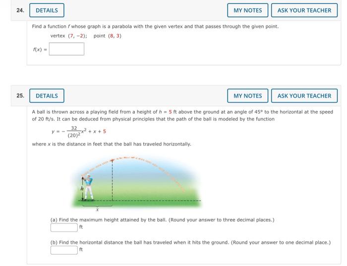 Solved Find a function f whose graph is a parabola with the | Chegg.com