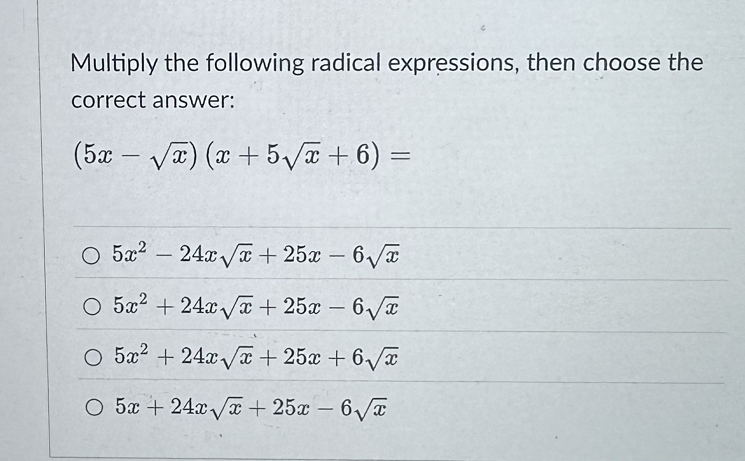 Solved Multiply the following radical expressions, then | Chegg.com