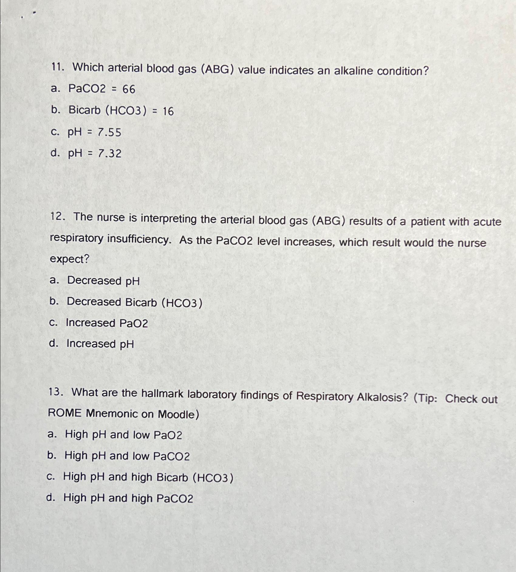 Solved Which arterial blood gas (ABG) ﻿value indicates an | Chegg.com