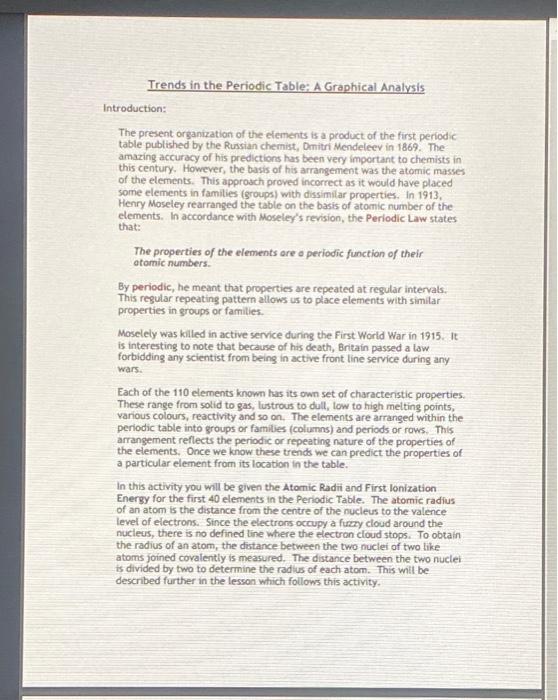 Trends in the Periodic Table: A Graphical Analysis | Chegg.com