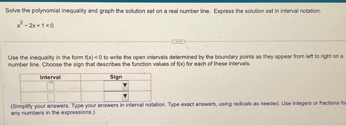 Solved Solve the polynomial inequality and graph the | Chegg.com