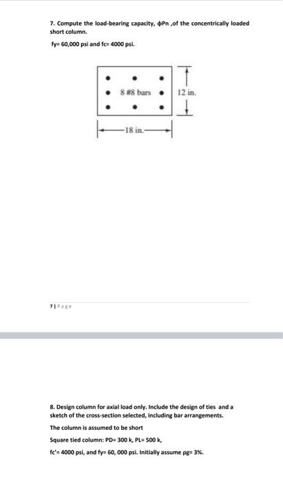 Solved 7. Compute the load-bearing capacity, ϕP N, of the | Chegg.com