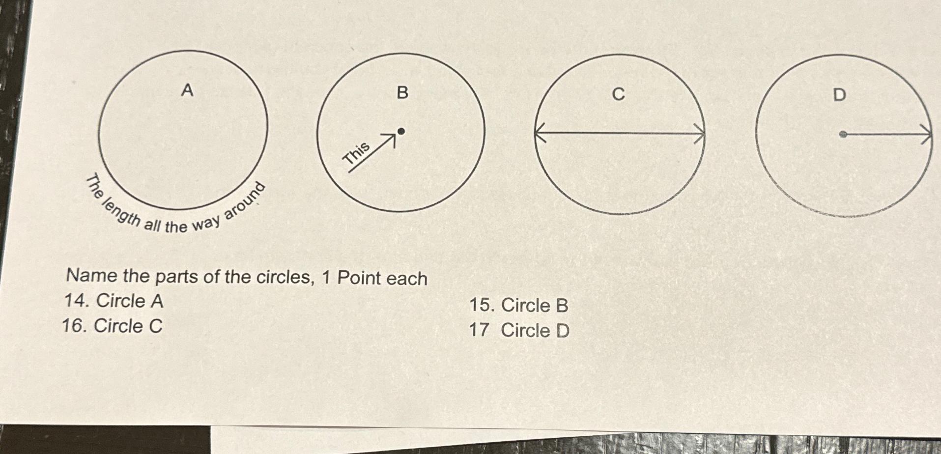 Solved Name the parts of the circles, 1 ﻿Point each14. | Chegg.com
