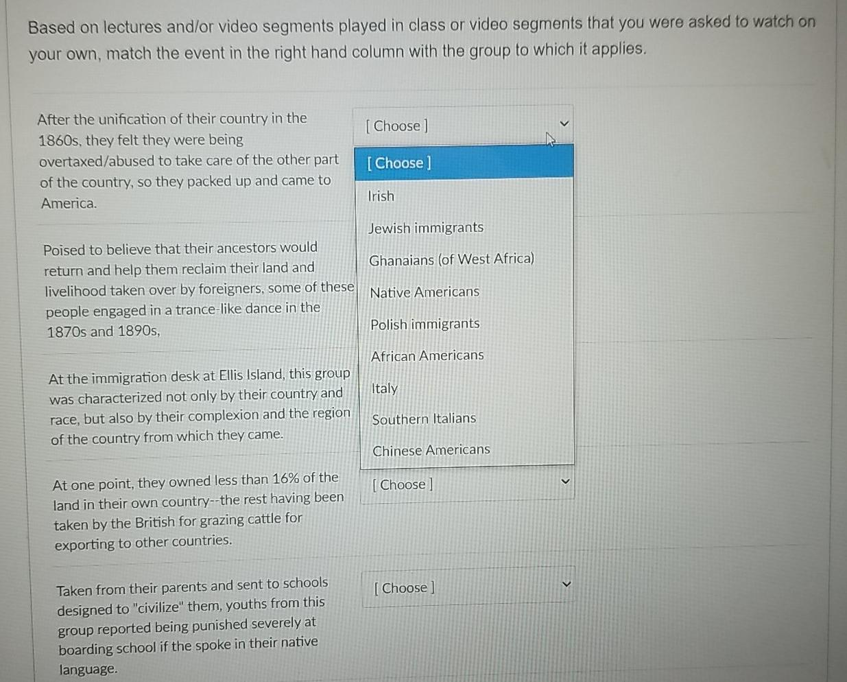 Based on lectures and/or video segments played in | Chegg.com